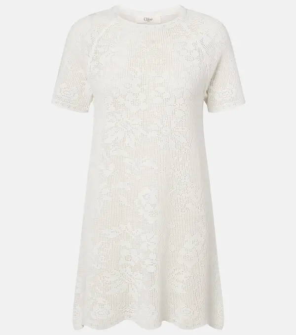 Chloé Pointelle Scalloped Cotton Mini Dress - White
