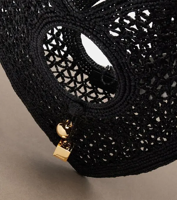 Jacquemus Spiaggia Coeur Small Raffia Top-handle Bag - Black