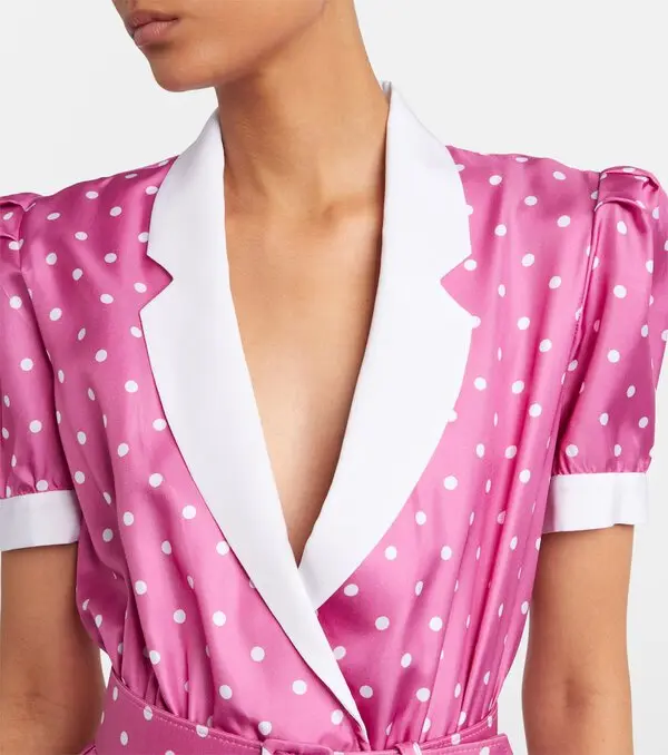RODARTE Belted Polka-dot Silk Midi Dress - Pink