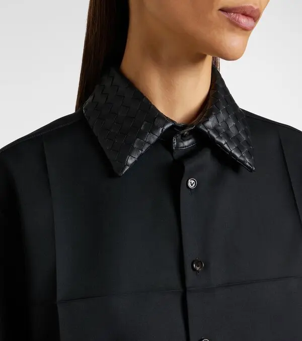 Bottega Veneta Intrecciato Leather-trimmed Wool Shirt