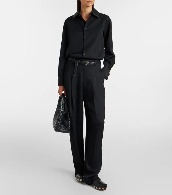 Bottega Veneta Intrecciato Leather-trimmed Wool Shirt
