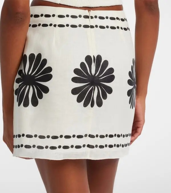 CALA DE LA CRUZ Floral Linen Miniskirt