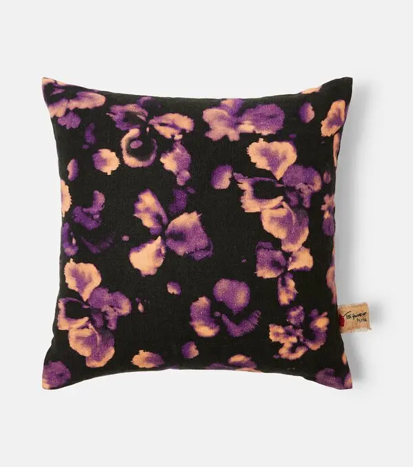 THE HOUSE OF LYRIA Yuzu Floral Linen Canvas Cushion - Black