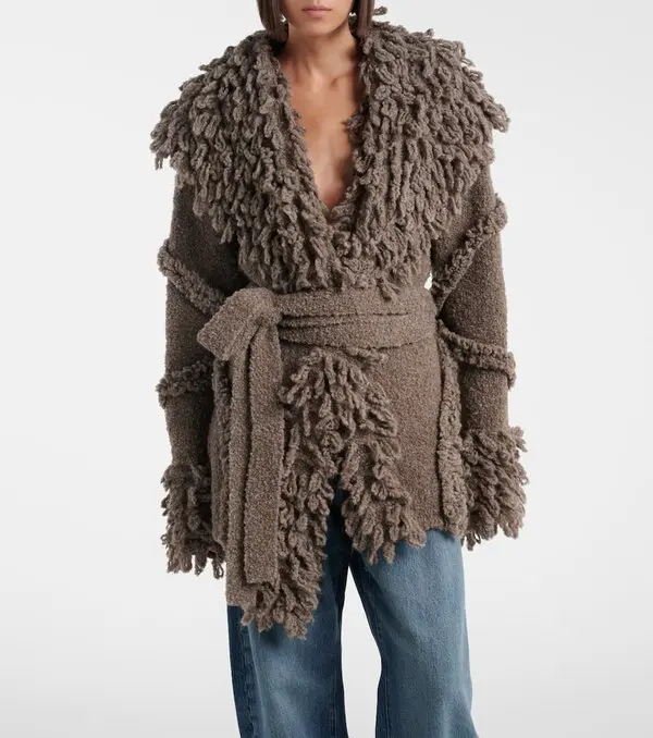 Attico Fringed Wool And Cashmere-blend Cardigan - Grey