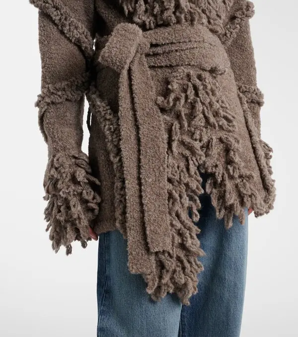 Attico Fringed Wool And Cashmere-blend Cardigan - Grey