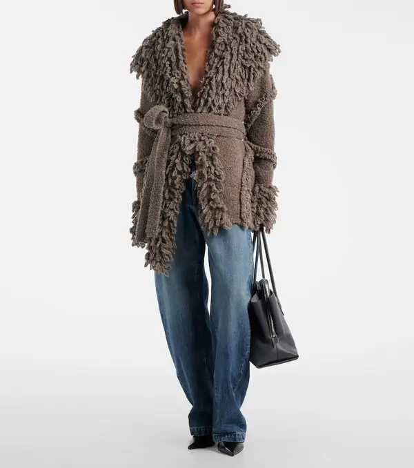 Attico Fringed Wool And Cashmere-blend Cardigan - Grey