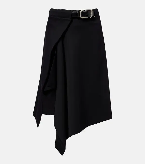 Attico Asymmetric Virgin Wool Wrap Skirt With Belt - Black