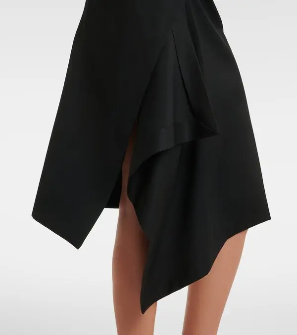 Attico Asymmetric Virgin Wool Wrap Skirt - Black