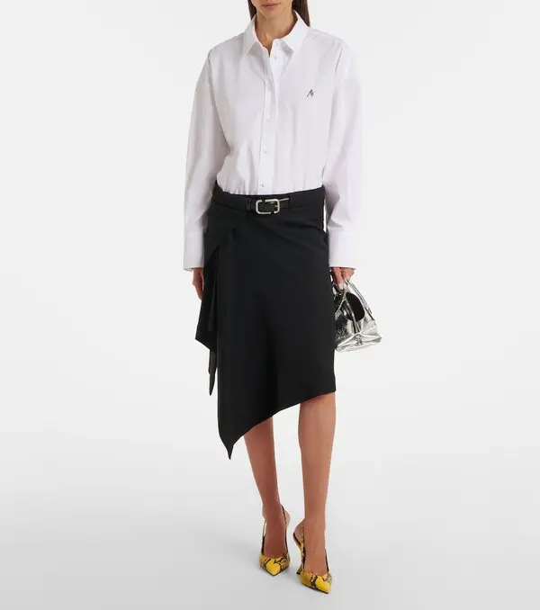 Attico Asymmetric Virgin Wool Wrap Skirt - Black