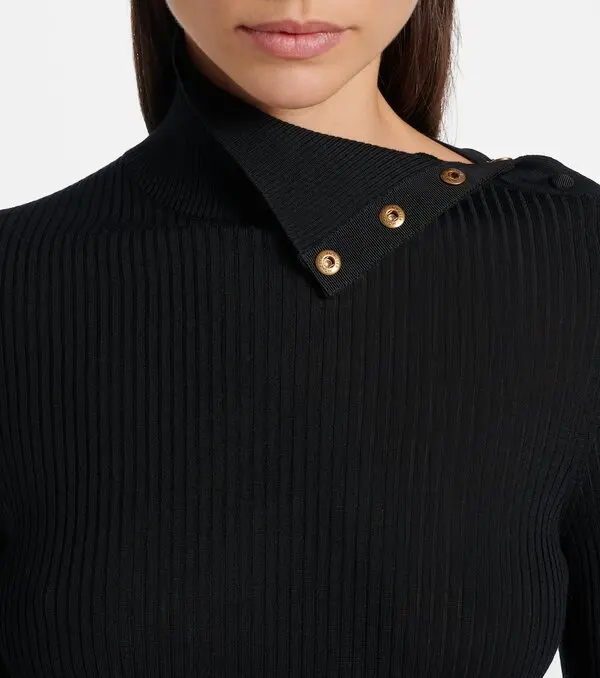 Moncler Virgin Wool Ribbed Turtleneck Sweater - Black
