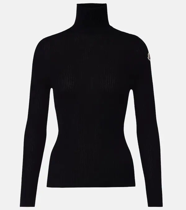 Moncler Virgin Wool Ribbed Turtleneck Sweater - Black