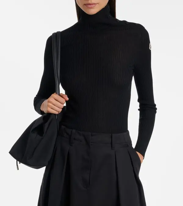 Moncler Virgin Wool Ribbed Turtleneck Sweater - Black
