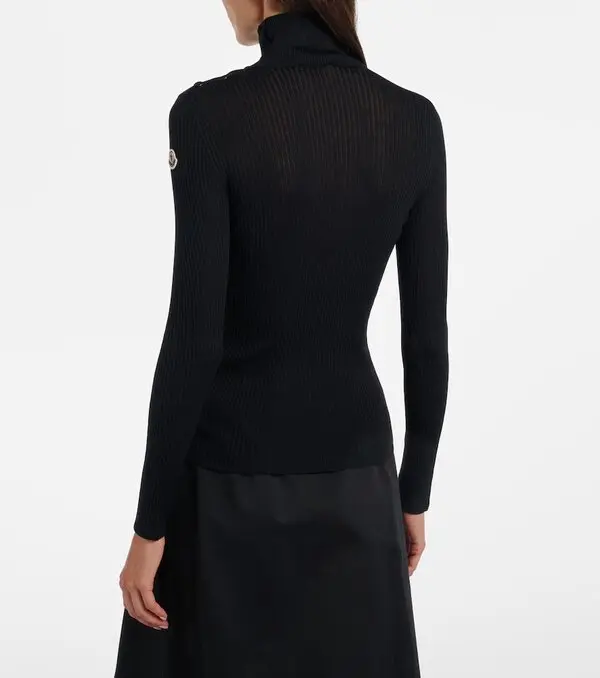 Moncler Virgin Wool Ribbed Turtleneck Sweater - Black