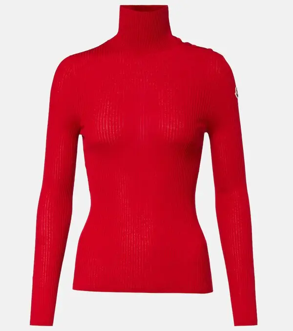 Moncler Virgin Wool Ribbed Turtleneck Sweater - Red