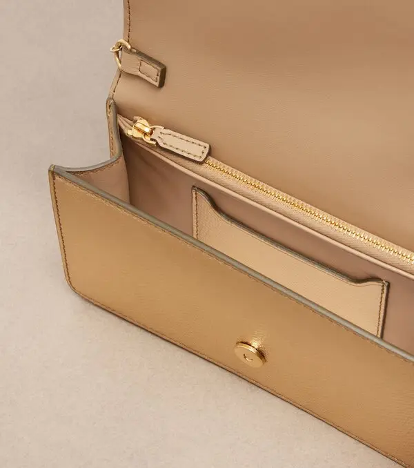 Valentino Garavani Vlogo Mini Metallic Leather Clutch With Crystals - Gold