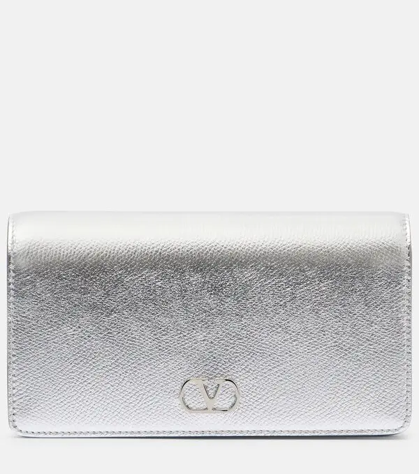 Valentino Garavani Vlogo Mini Metallic Leather Clutch With Crystals - Silver