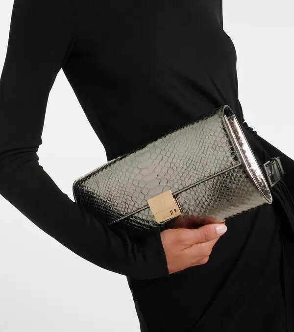 TOM FORD Jean Clutch In Metallic Snake-effect Leather - Silver