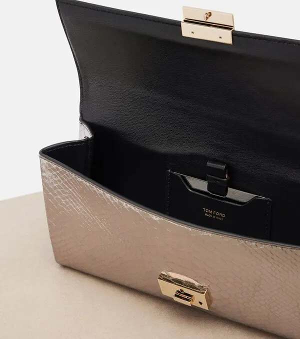 TOM FORD Jean Clutch In Metallic Snake-effect Leather - Silver