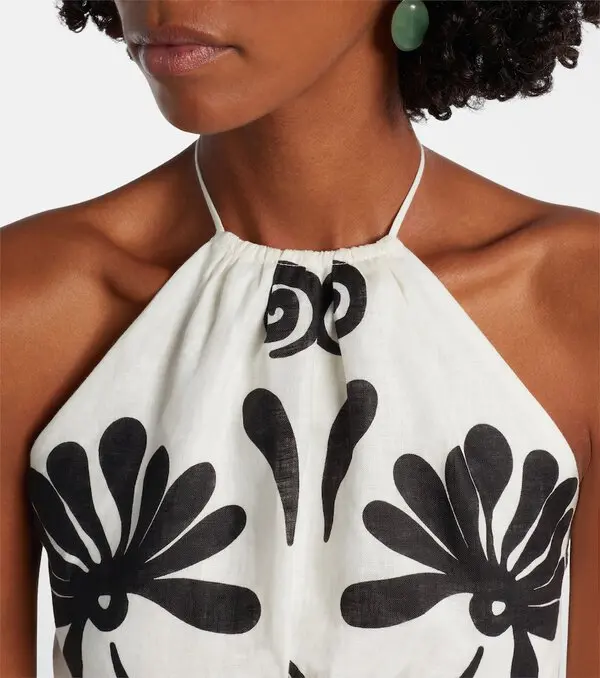 CALA DE LA CRUZ Lodi Floral Halterneck Linen Top