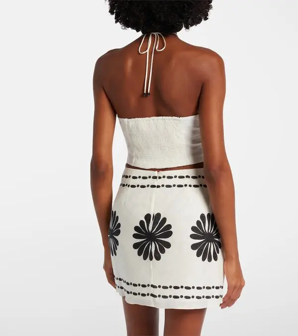 CALA DE LA CRUZ Lodi Floral Halterneck Linen Top