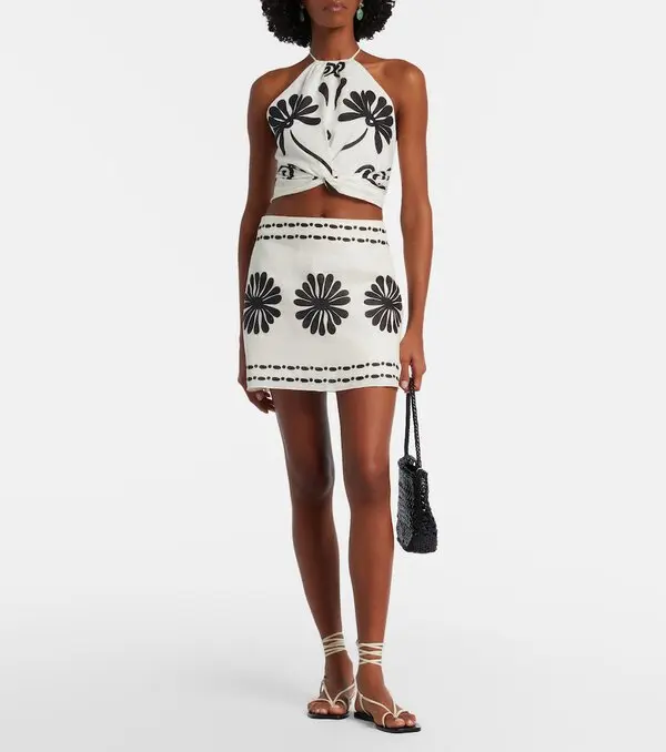 CALA DE LA CRUZ Lodi Floral Halterneck Linen Top