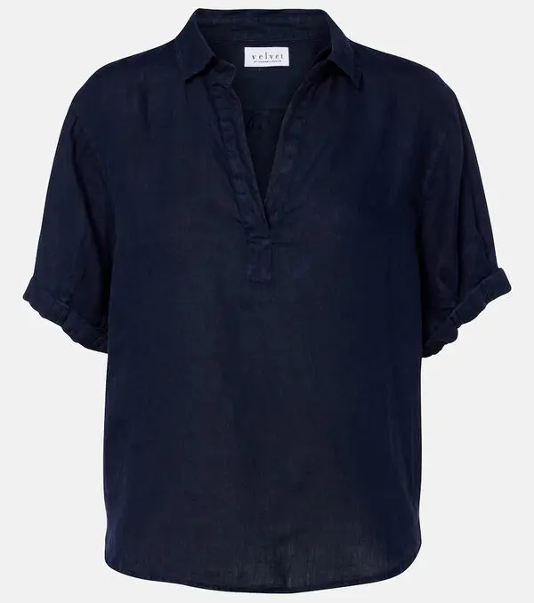 Velvet By Graham & Spencer Vivica Linen Top - Blue