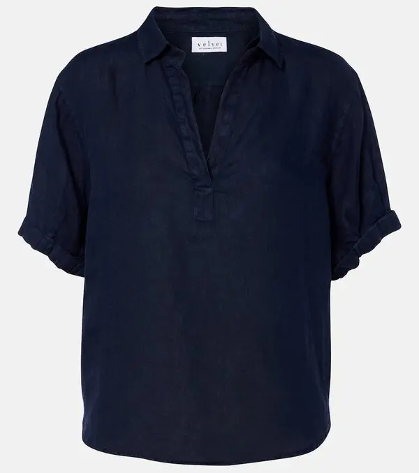 Velvet By Graham & Spencer Vivica Linen Top - Blue