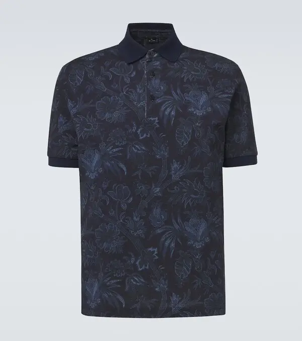 Etro Floral Cotton Piqué Polo Shirt - Blue