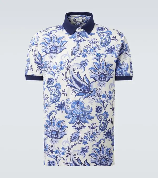 Etro Floral Cotton Piqué Polo Shirt - Blue