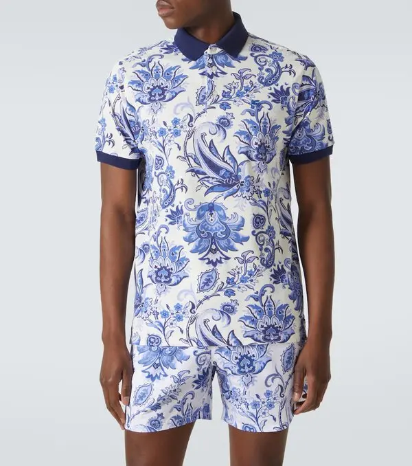 Etro Floral Cotton Piqué Polo Shirt - Blue