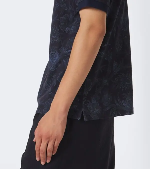 Etro Floral Cotton Piqué Polo Shirt - Blue