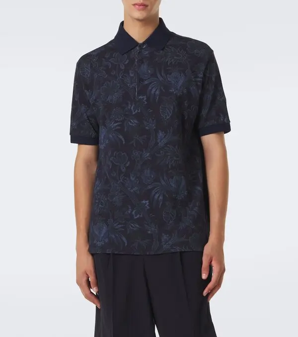 Etro Floral Cotton Piqué Polo Shirt - Blue