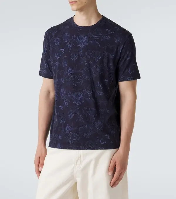 Etro Floral Cotton T-shirt - Blue