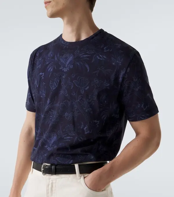Etro Floral Cotton T-shirt - Blue