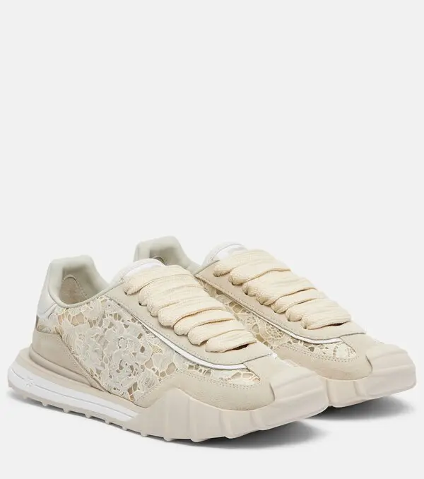 Dolce & Gabbana Lace-trimmed Suede Runner Sneakers - Beige