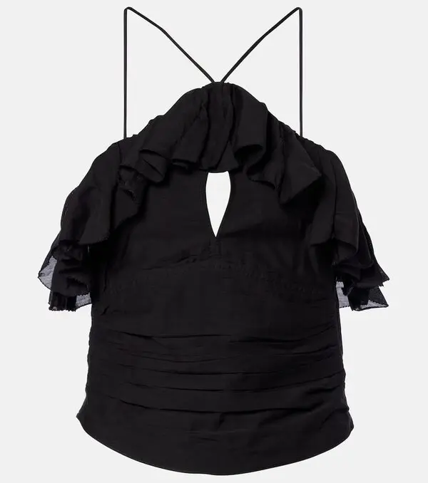 MARANT ETOILE Djimia Halterneck Cotton-blend Voile Top - Black
