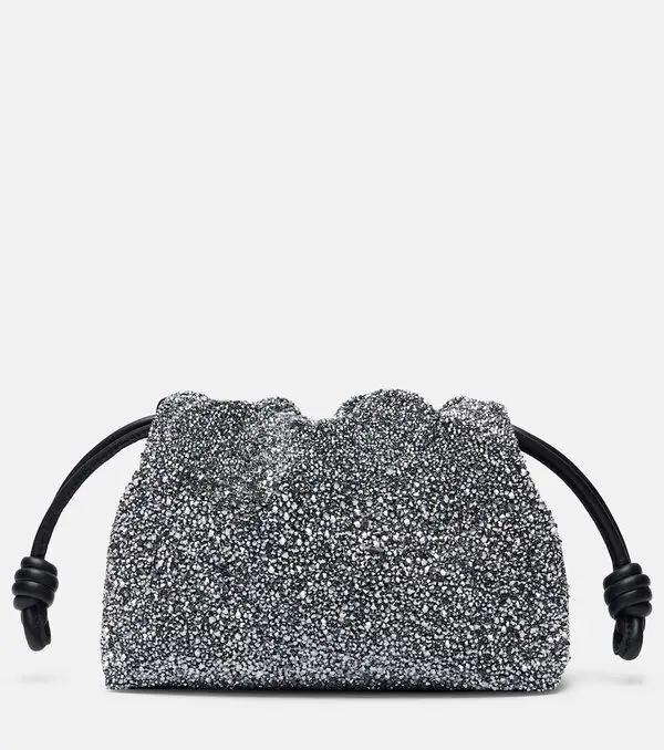 Loewe Flamenco Mini Beaded Clutch - Silver