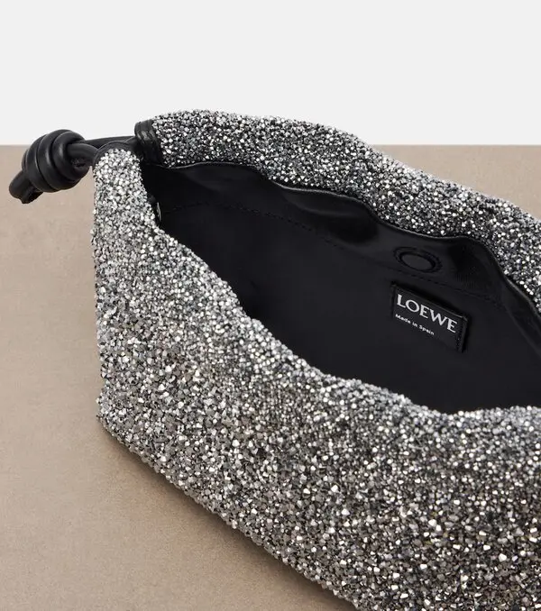 Loewe Flamenco Mini Beaded Clutch - Silver