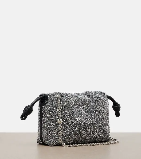 Loewe Flamenco Mini Beaded Clutch - Silver