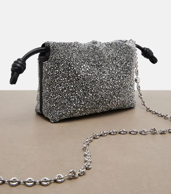 Loewe Flamenco Mini Beaded Clutch - Silver