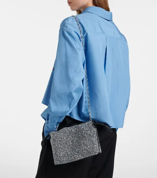Loewe Flamenco Mini Beaded Clutch - Silver