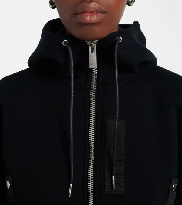 Sacai Paneled Cotton-blend Zip-up Hoodie - Black