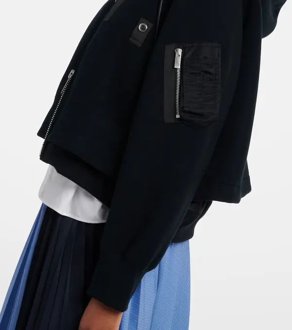 Sacai Paneled Cotton-blend Zip-up Hoodie - Black