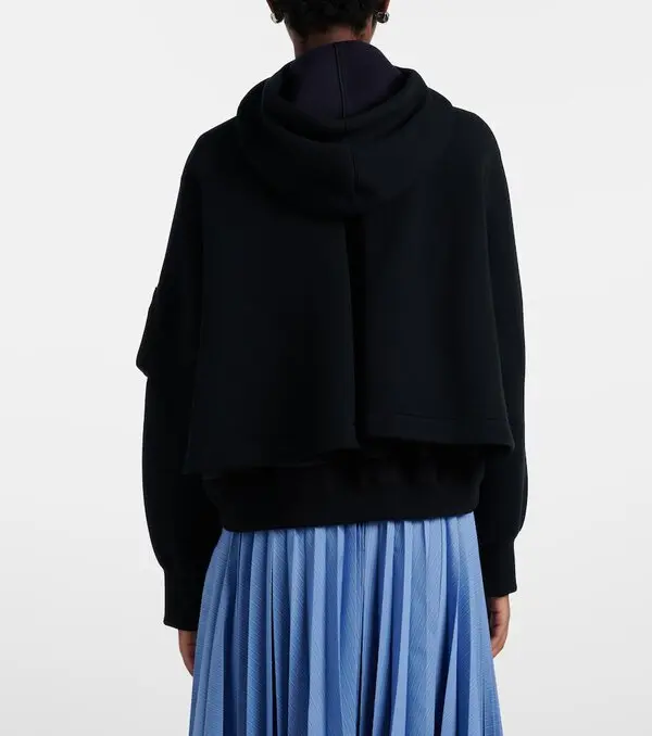 Sacai Paneled Cotton-blend Zip-up Hoodie - Black