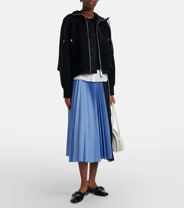 Sacai Paneled Cotton-blend Zip-up Hoodie - Black