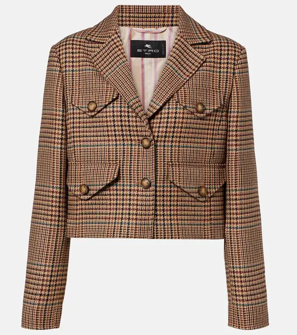 Etro Houndstooth Cropped Wool Blazer - Brown
