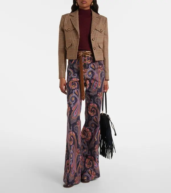 Etro Houndstooth Cropped Wool Blazer - Brown