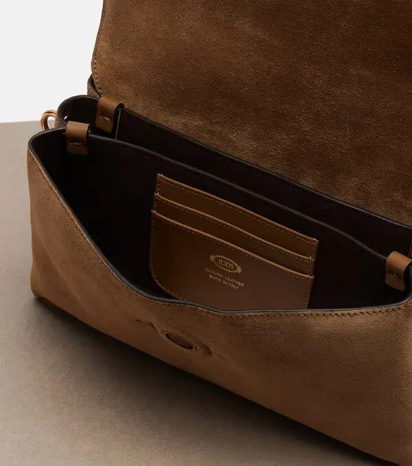 TOD'S Timeless Small Suede Shoulder Bag - Beige