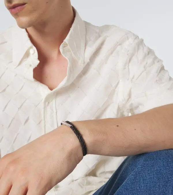 Bottega Veneta Sterling Silver And Leather Bracelet - Brown