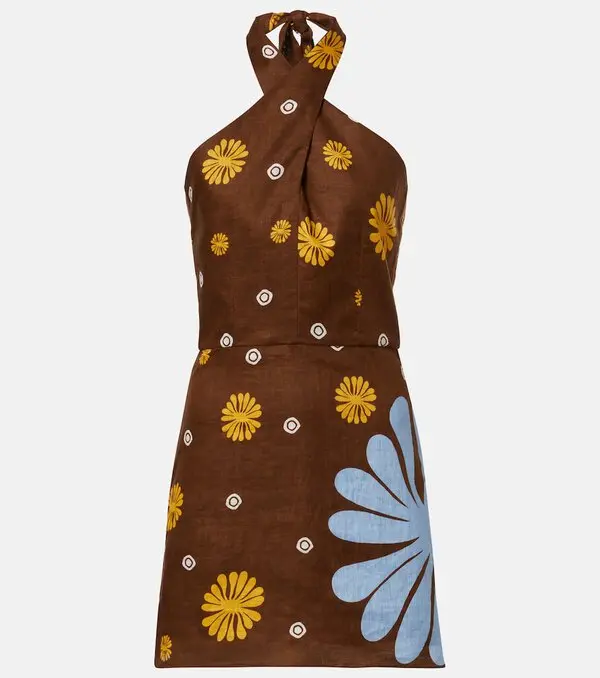 CALA DE LA CRUZ Halterneck Floral Mini Dress